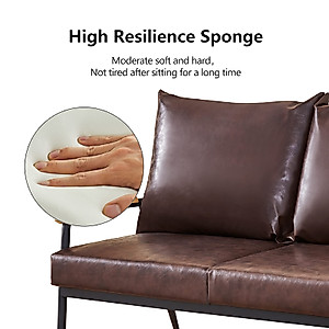 CLIPOP Mid Century Modern Accent Chair, Loveseat Sofa with Removable Backrest and Cushion, Upholstered Faux Leather Couch with Solid Wood Armrest Metal Frame Easy-Assembly, 43" W, Dark Brown