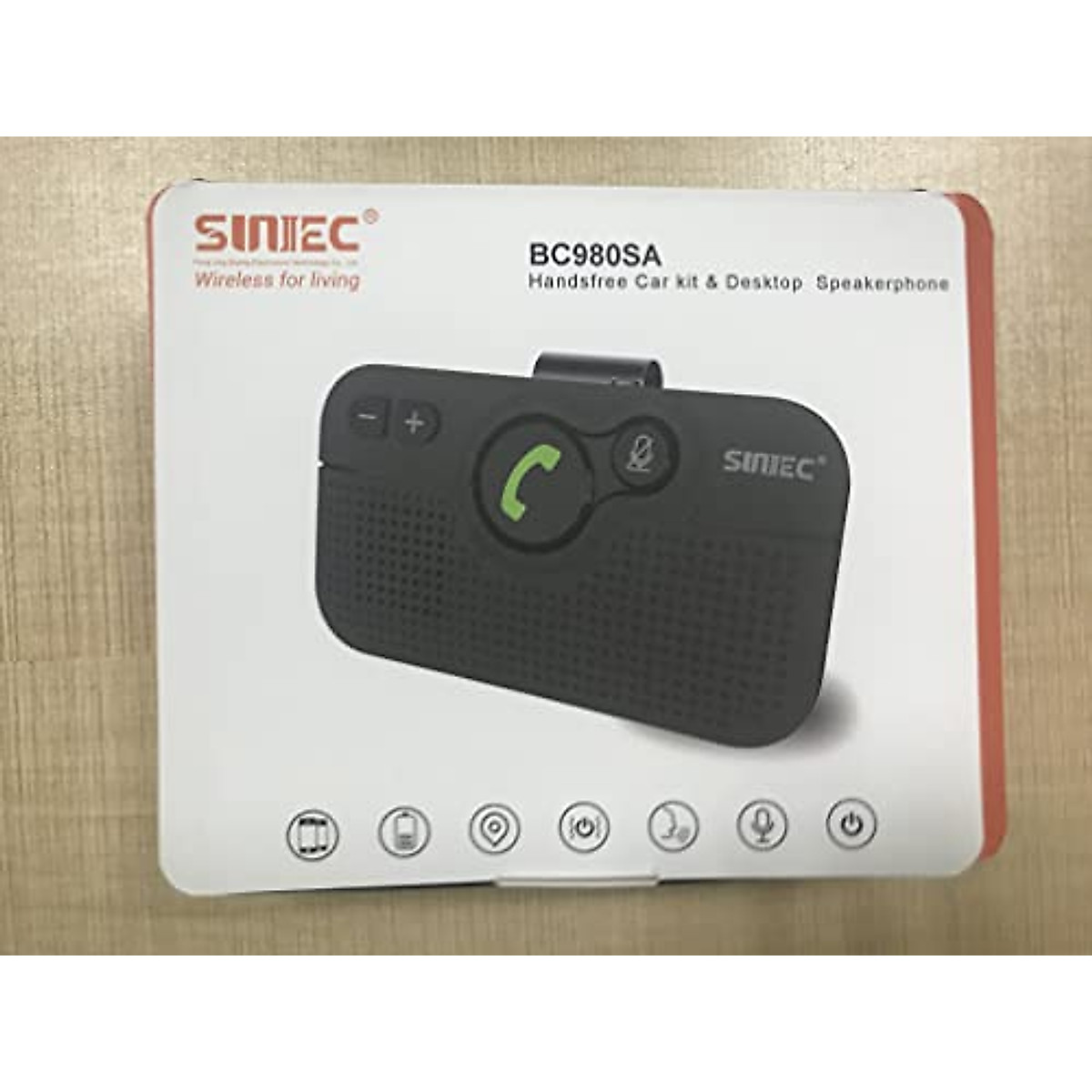 SUNITEC Handsfree Bluetooth Car kit for Cell Phone, Wireless Bluetooth Speaker for car, AUTO Power ON Support Siri Google Voice Assistant Hands Free Car Phone Speakerphone with Visor Clip-BC980SA