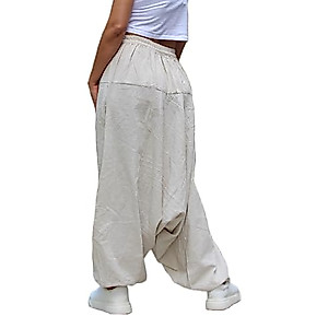 Women's Harem Pants 100% Cotton with Pockets,Jute Cotton, Maternity Loose Fit Bohemian Yoga Boho Hippie Colorful Harem Pants, Pure Soft Cotton Casual Fashion Women Travelling(White)