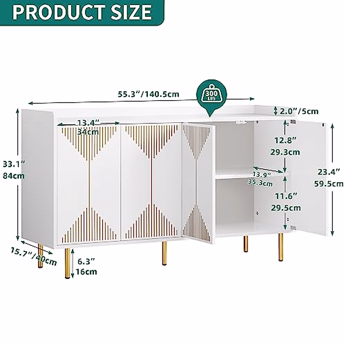 YITAHOME Sideboard Buffet, Modern Buffet Cabinet Storage Cabinet with Carved Design Doors 300 lbs Capacity for Hallway, Entryway, Kitchen or Living Room, White