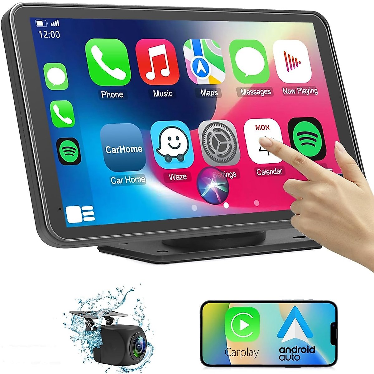 Wireless Car Stereo Compatable with Apple CarPlay and Android Auto,7" HD Portable Bluetooth CarPlay Touch Screen for Car,with Backup Camera Car play for all cars