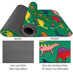 Yoga Mat, Yoga Mats for Home Workout, Workout Mat, Exercise Mats, Pilates Mat, Dinosaur Green Background