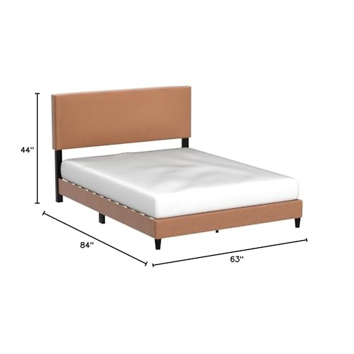Edenbrook Platform Bed with Headboard – No Box Spring Needed – Faux Leather Upholstered Platform Bed Frame – Low Profile, Queen, Camel