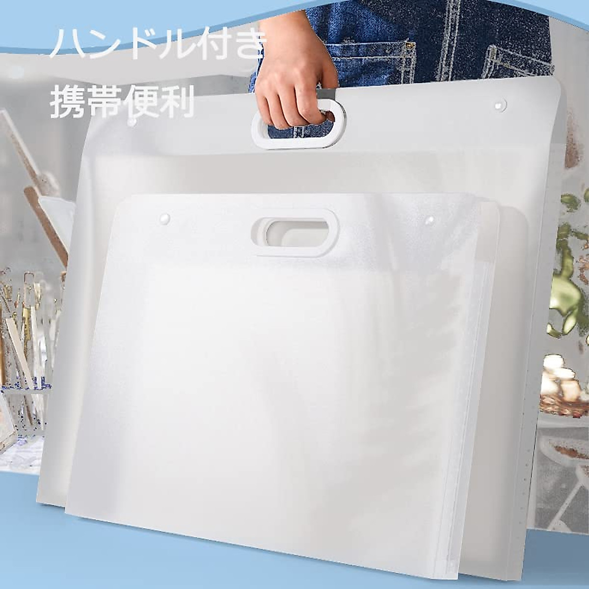 Sohynca Plastic Art Portfolio, Large Art Portfolio with Handles,Waterproof Portfolio Folder for Artwork, Arts Storage Case for Drawing Sketch Photography Poster (17.32 x 13.22 inch)