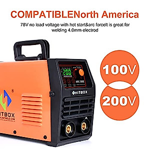 HITBOX 200Amp MIG Welder, 110/220V Dual Voltage Mig/Lift Tig 2 In 1 Welding Machine Portable Stick Welder Machine LCD Digital Display