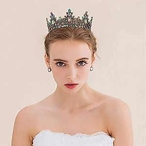 Makone Baroque Queen Crown for Womens,Vintage Crowns and Tiaras with Gemstones Girls Hair Accessories for Halloween Costume Prom Bridal Party