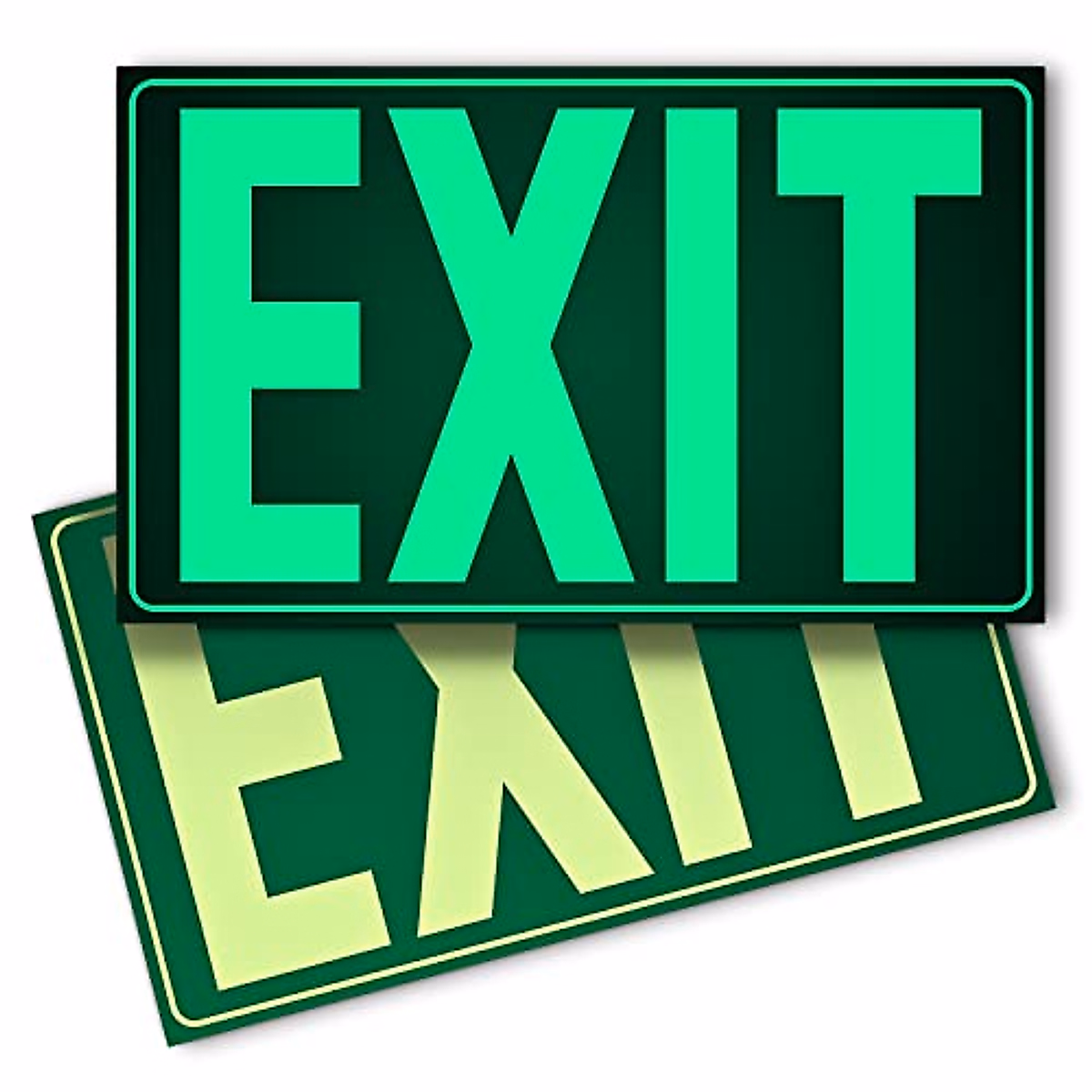 Glow In The Dark Photoluminescent Exit Sign Green - Adhesive Backing – UV Inks On Tear-resistant PVC - Non Electrical - Scratch Resistant -12 x 7 Inches For 50 Feet Visibility (2 Pack)