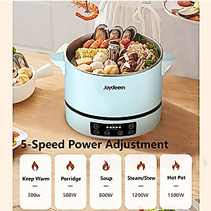 Joydeem Smart Lifting Electric Hot Pot, Steamer and Low Sugar Rice Cooker, Shabu Shabu Hot Pot, Food Grade Stainless Steel, 1500W, 4L