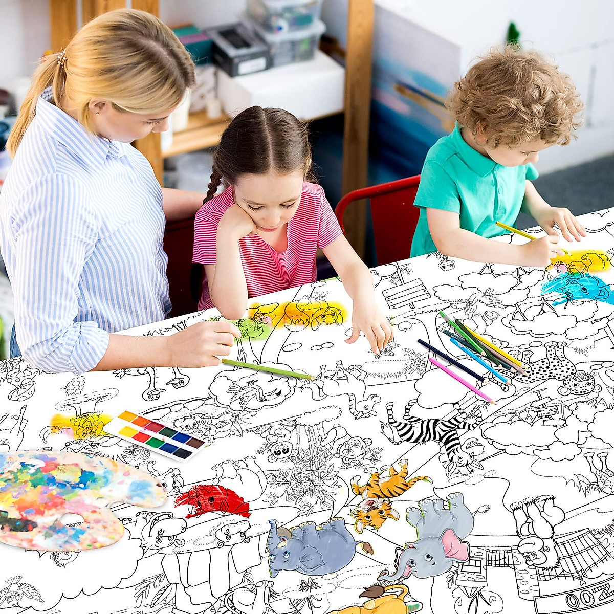 Zoo Jumbo Giant Coloring Poster for Kids 45 x 32 Inch Table Wall Coloring Pages Big Animals Huge Coloring Paper Large Coloring Sheets for Art Activities Kid Birthday Home