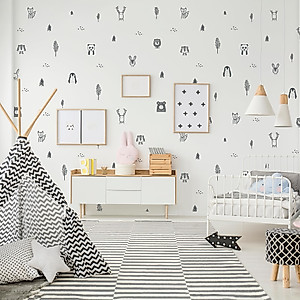 Baby RyRo London Stylish Animal Wall Decals - Charming Jungle Nursery Decor, Nordic Style Safari Wall Decals for Baby Room Decor, Black & White Jungle Wall Decals, Peel and Stick.
