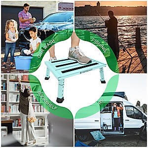 DEPSUNNY Adjustable Height Aluminum RV Step, Stable Foldable Platform Step Stool, Supports Up to 1,000 lb, Non-Slip Rubber Feet and Platform Mat, Easy to Carry (Green)