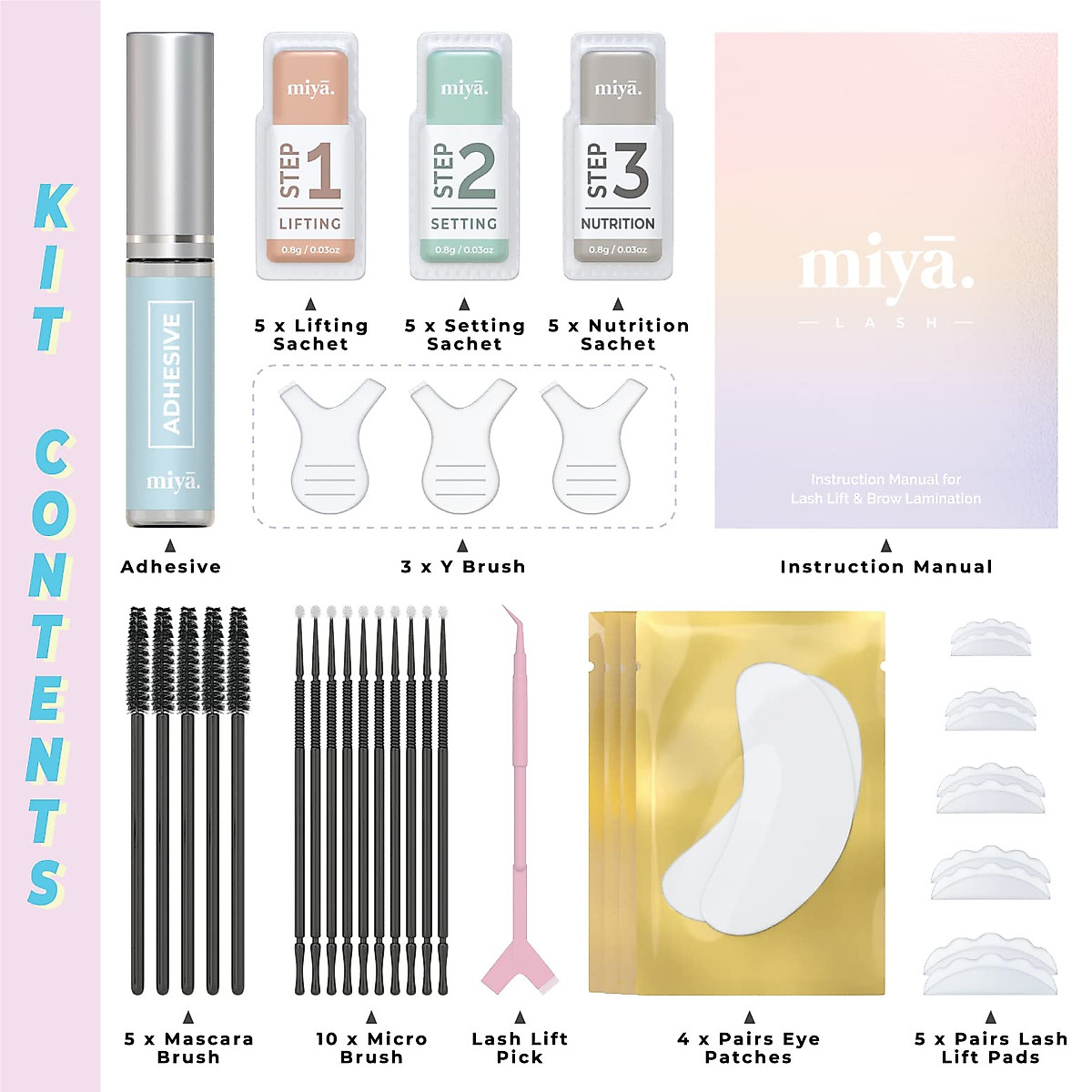 MIYA LASH 2 in 1 Lash Lift & Brow Lamination Kit | Instant Fuller Eyebrows, Eyelashes | Salon Result lasts 8 weeks | Professional LVL, Perm, Laminate with Silicone Shields, Lash Picks