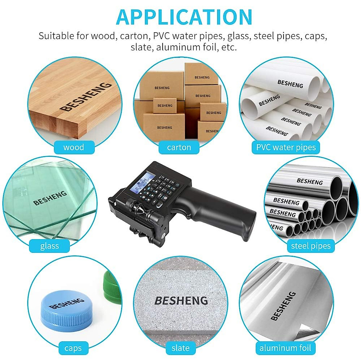 BESHENG Handheld Printer PT2000SE, Portable Handheld Inkjet Printer with Quick-Drying Ink Cartridge, Handheld Mobile Inkjet Code Printer for Label/Production Date/Time/Barcode/QR Code/Logo etc