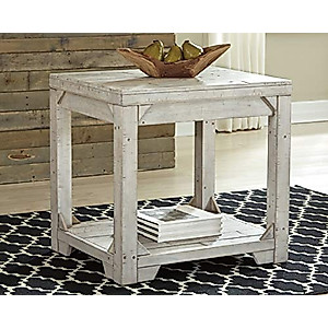 Signature Ashley Farmhouse Lift Top Coffee Table and End Table Set | Whitewash Weathered Finish