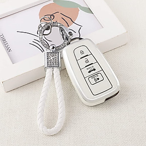 PIFOOG Key Fob Cover for Toyota Camry RAV4 Corolla C-HR Avalon Highlander Prius Smart Keys Case Shell Protector Bling Keychain Accessories 4 Button TPU Girly Women White Silver