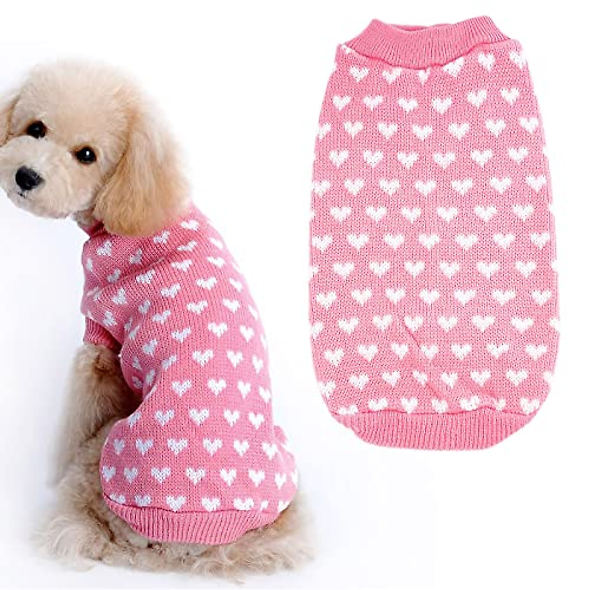 HonpraD Dog Sweater Plaid Winter Clothes Cat Pet Sweater Cute Heart Pattern Dog Clothes Pet Supplies Winter Girl