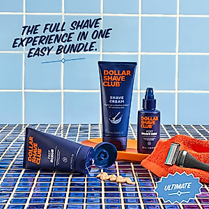 Dollar Shave Club | Ultimate Shave Set | 4 Extra Close Refill Cartridges, 1 Handle, 1 Prep Scrub 3 ounce, 1 Shave Cream 6 ounce, 1 Post Shave Dew 3.4 ounce