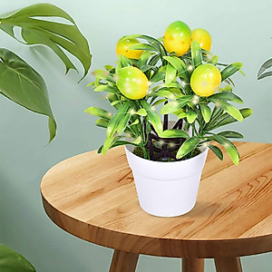 RESOYE Artificial Lemon Tree Potted, Simulation Lemon Branch with Green Leaves, Yellow Fake Small Potted Lemon Decor Fruit Tree for Kitchen Home Garden Farmhouse, 6.3In(210316XU02-2-10455-1042225761)