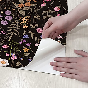 JiffDiff Floral Wallpaper Peel and Stick, Self Adhesive Wallpaper for Home Bedroom Cabinets and Kitchen Countertop Peel and Stick Thicken Contact Paper (17.3"x118", Dark Floral)