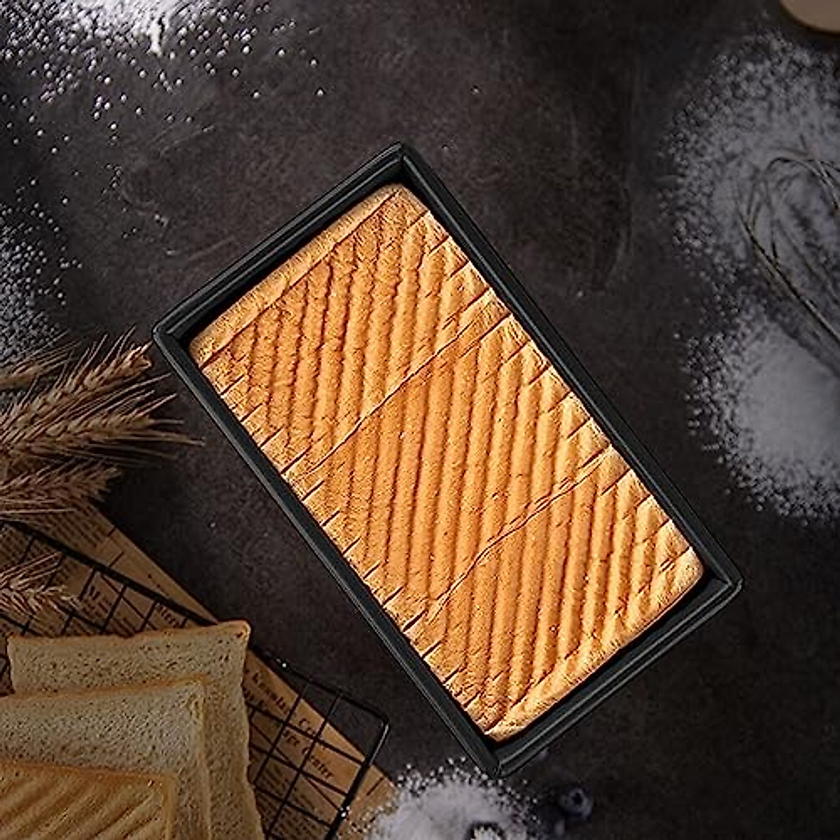 Kichvoe Sandwich Bread Pullman Loaf Pan with Lid 2pcs Non- Stick Bread Pan Toast Box Molds with Cover for Oven Baking Food Serving Tool for Home Kitchen Black Italian Bread