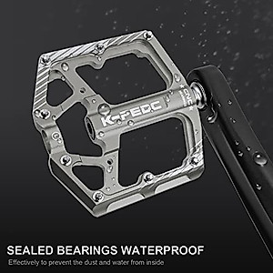 K PEDC Bike Pedal Aluminum Alloy 9/16" Bike Pedal MTB Wide Platform Flat Non-Slip Bicycle Pedals with 3 Bearings for Mountain Bikes, Road, BMX (TI 3bearings)