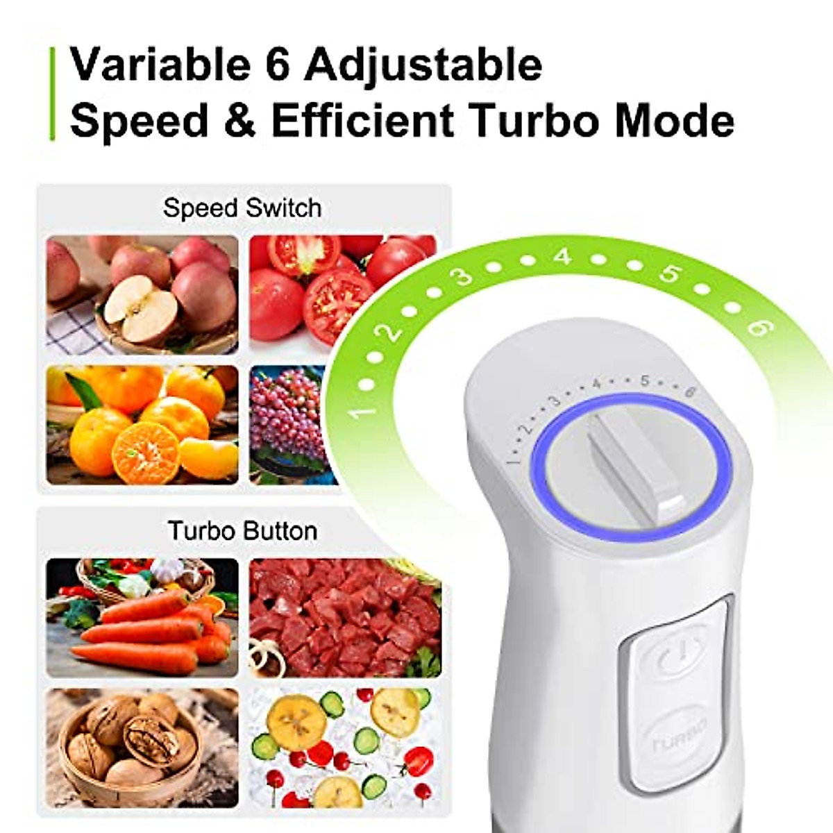 Immersion Blender Handheld, 5 in 1 Multi-purpose Hand Blender Electric 500W 6-Speed with Turbo Mode, Stick Blender with 500ml Food Chopper, 600ml Beaker, Stainless Steel Egg Whisk, Milk Frother (5 in 1)