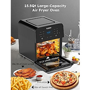 Nuwave Brio Air Fryer Oven, 15.5Qt X-Large Family Size, SS Rotisserie Basket &Skewer-Kit, Reversible Ultra Non-Stick Grill/Griddle Plate, Powerful 1800W, Integrated Smart Thermometer,Black