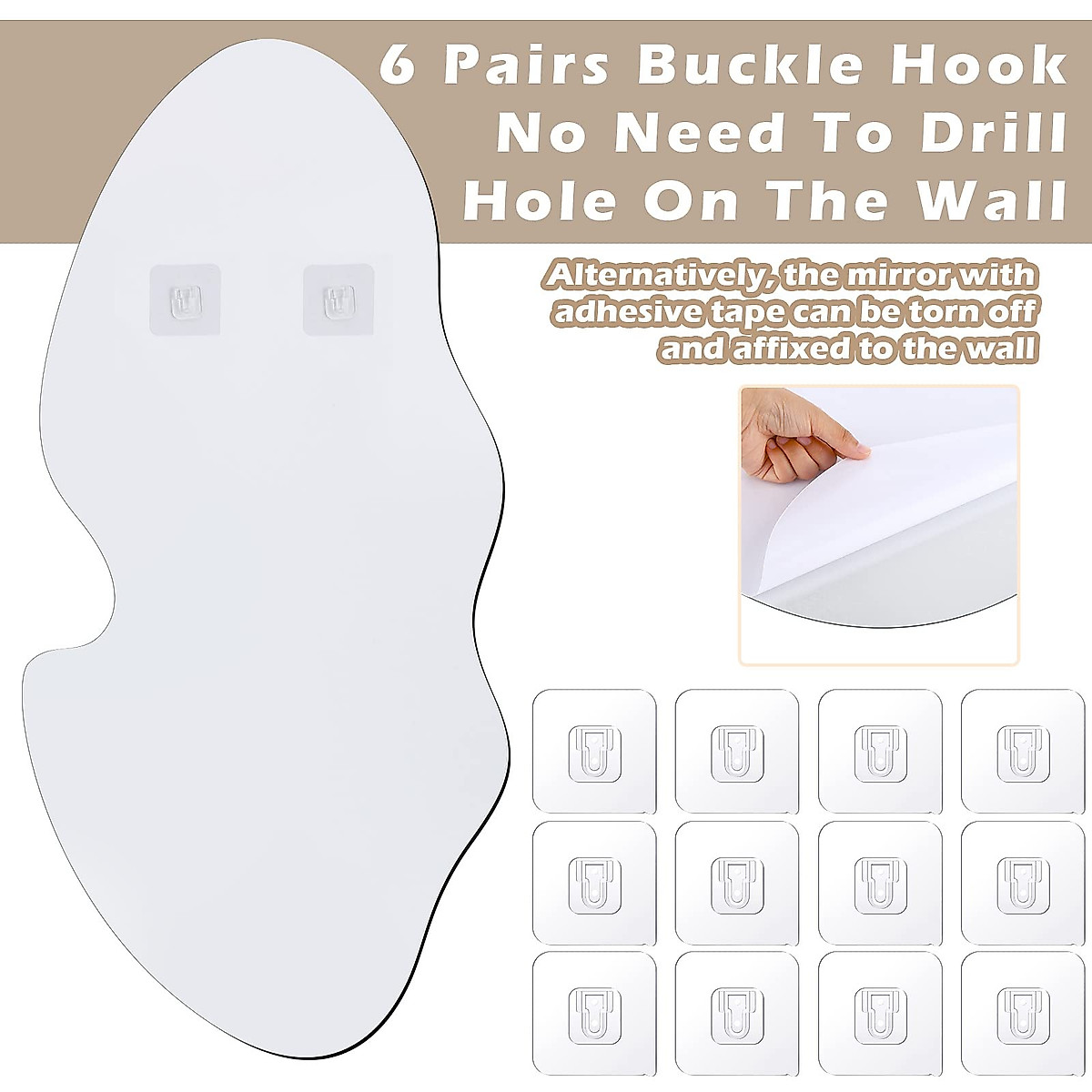 Qunclay Acrylic Irregular Mirror Wall Decor Asymmetrical Wall Mounted Acrylic Body Mirror with 6 Piece Snap Fasteners for Living Room Bathroom Bedroom Entryway Modern Decoration (Abstract Style)