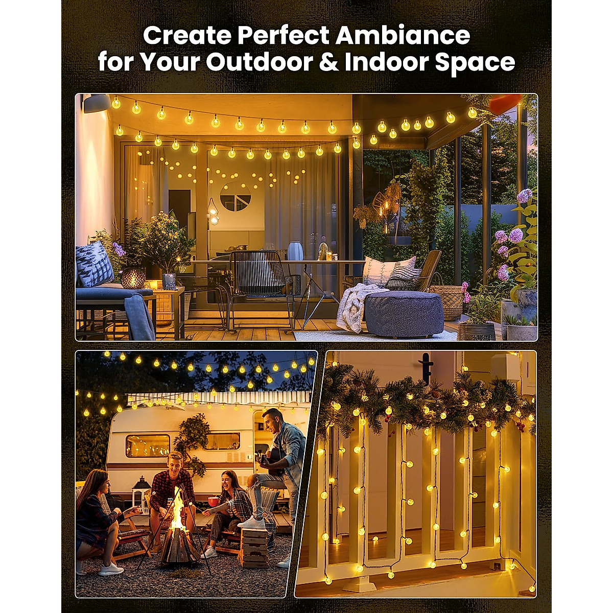 Solar String Lights Outdoor 60 Led 35.6 Feet Crystal Globe Lights with 8 Lighting Modes, Waterproof Solar Powered Patio Lights for Garden Yard Porch Wedding Party Decor (Warm White)