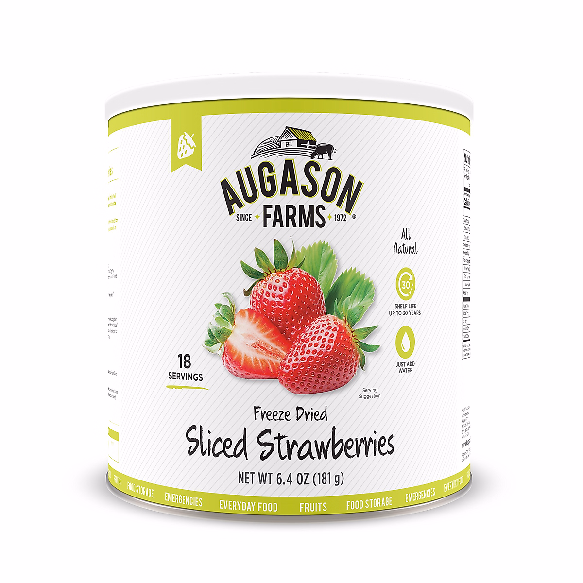 Augason Farms Freeze Dried Sliced Strawberries 6.4 oz