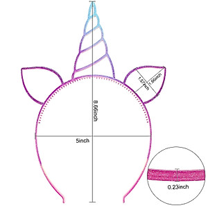 Tatuo 18 Pieces Unicorn Horn Cat Ear Headband Party Favors for Adult Cosplay Rainbow Glitter Plastic Hair Hoop (Unicorn)