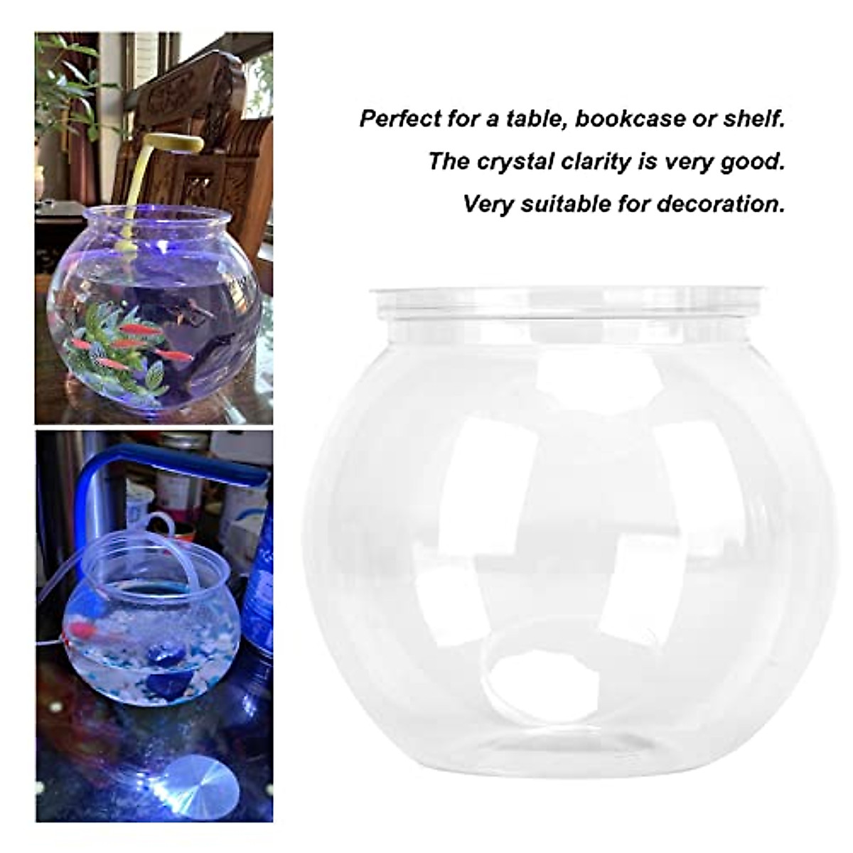 Mini Fish Tank,Classic Drum Style Fish Bowl Transparent Plastic Round Bowl Aquarium 360° View of Aquarium Centerpiece or Terrarium(L)