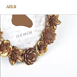 AELS 5x7 Inch Vintage Picture Frame, Elegant Antique Oval Photo Frames with Glass Front, Photo Display, Tabletop Wall Hanging, Gift Ideas, Gold Flower