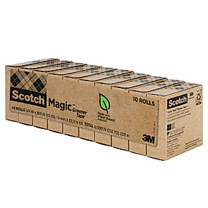 Scotch Magic Greener Tape, 10 Rolls, Numerous Applications, Invisible, Engineered for Repairing, 3/4 x 900 Inches, Boxed (812-10P)