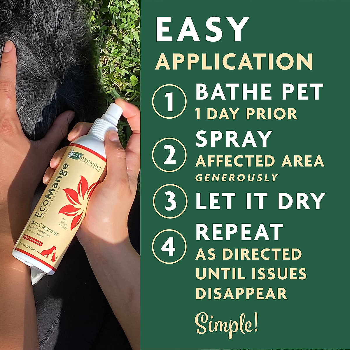 EcoMange Mange Relief for Dogs & Cats – 8 Oz. Cat & Dog Itch Relief, Sarcoptic & Demodectic Mite Spray – Herbal Extract & Essential Oil Itch Relief for Dogs – Natural Cat & Dog Sprays by Vet Organics