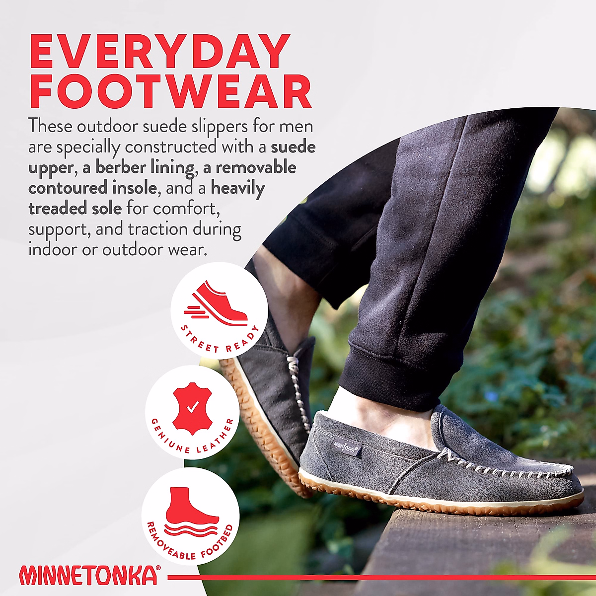 Minnetonka Men's Tilden Moccasin Suede Indoor and Outdoor Slippers, Grey, 13M