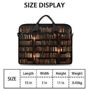 Vintage Bookshelf Laptop Computer Bag Waterproof Shoulder Messenger Bag 13-15 inch Durable Laptop Tote Bag with Shoulder Strap Handle Lightweight Crossbody Briefcase