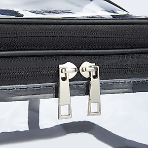 HAOGUAGUA Double Layer Clear Cosmetic Bag Makeup Bag, Waterproof Travel Toiletry Bag, Transparent PVC Hair & Nail Accessories Pouch Beach Bag Organizer (Black)