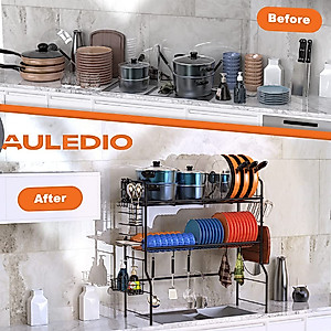 Skycarper Over The Sink Dish Drying Rack 2 Tier Organizer Shelf with Pan and Pot Rack