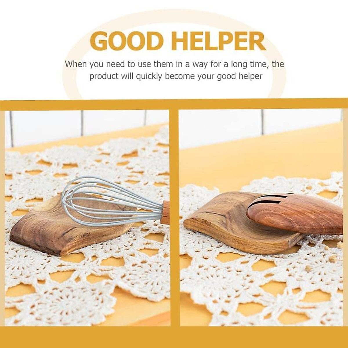 2 Pack Wooden Spoon Rests for Kitchen Counter-Natural Acacia Wood Spoon Holders for Kitchen Counter Protection-Cooking Utensil Rests for Spoon, Ladle, Spatula, Tong-Coffee,Tea Spoon Gadgets Holder