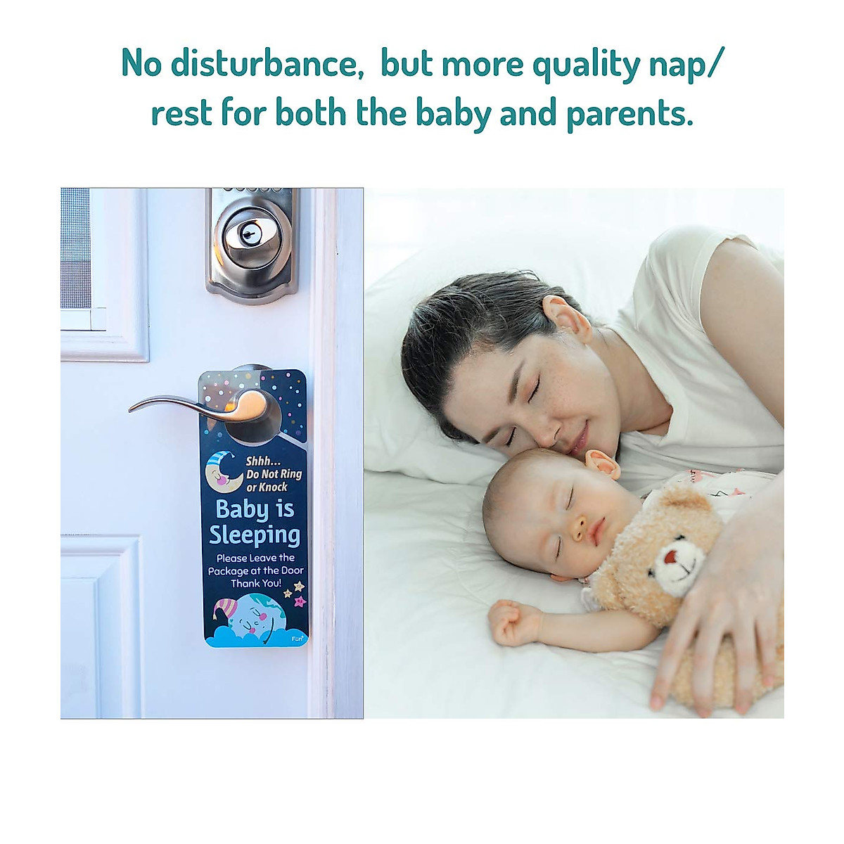 Funplus Baby Sleeping Sign - Do Not Knock or Ring - Plastic Door Knob Hanger Sign