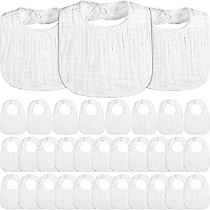 50 Pack White Muslin Bibs for Baby Girl Boy Drool Bibs Bulk, Adjustable Cotton Bibs Soft Absorbent Bandana Bibs for Newborn Toddlers Infants Teething