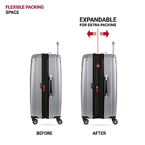 SwissGear 7585 Hardside Expandable Luggage with Spinner Wheels, Silver, Checked-Large 28-Inch