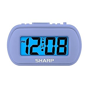SHARP Digital Alarm Clock – Tactile Plastic Case with Soft Rubberized Finish - Battery Operated – Blue Backlight on Demand – Ascending Alarm – Easy to Use – Charcoal Black