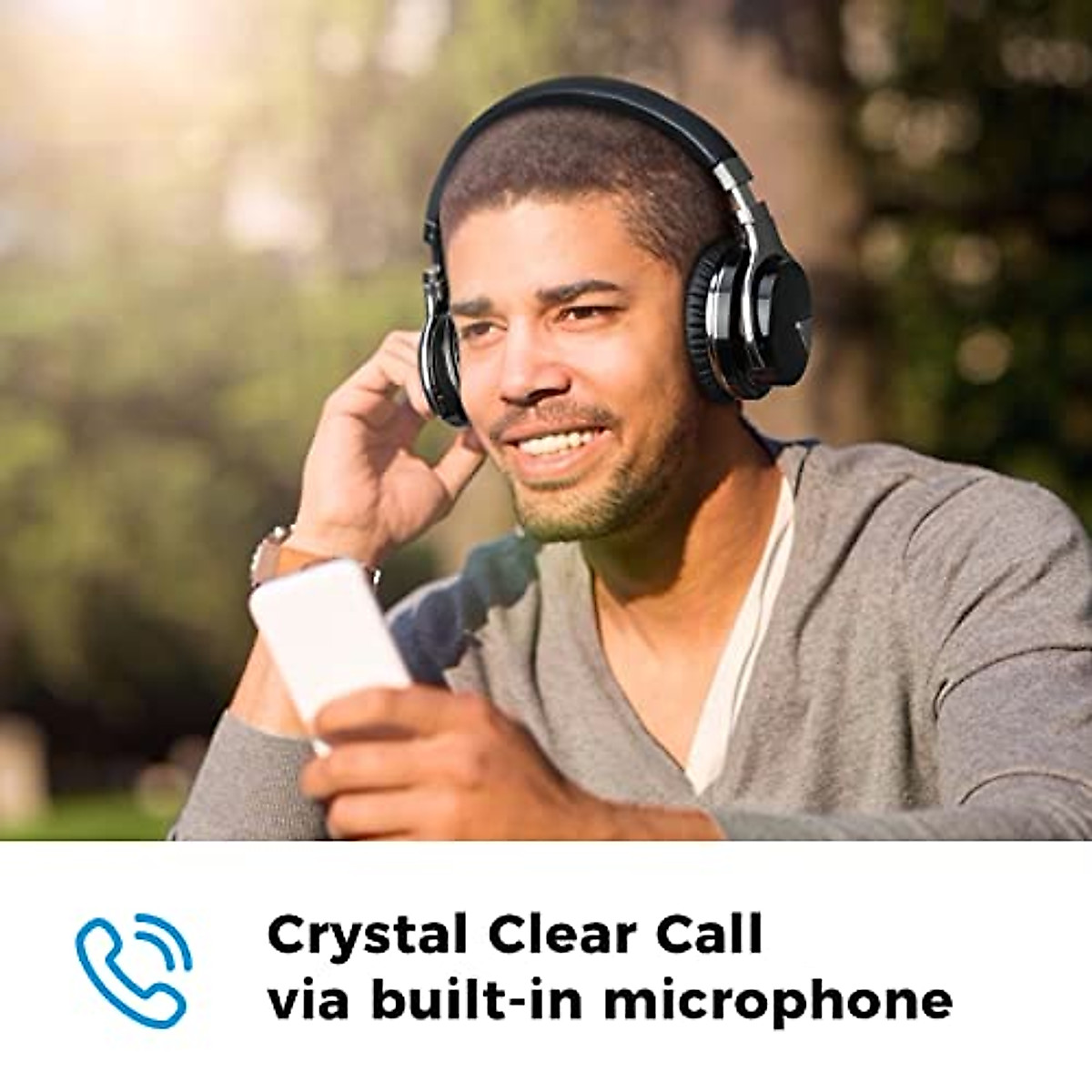 Vonaural E7 Wireless Bluetooth Headphones, Noise-Cancelling Headphone with Touch Sensitive Control and 30-Hour Playback, Matte Black