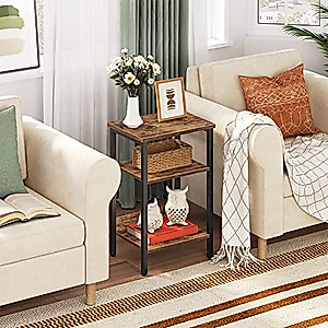 ALLOSWELL Nightstand, Side Table, End Table with Storage Shelves, 3-Tier Slim Bedside Table for Living Room, Bedroom, Easy Assembly, Stable Steel Frame, Industrial, Rustic Brown ETHR5801