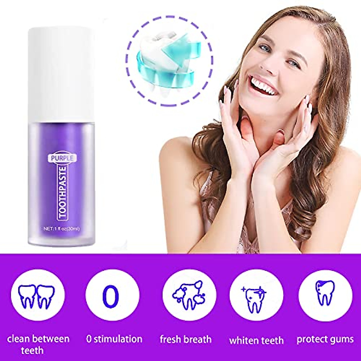 OETNAISAN Purple Toothpaste for Teeth Whitening, Toothpaste Against Sensitive Teeth and Gum Repair, Gum Health.Purple Toothpaste Whitening Foam Stain Removal Coffee, Smoking, Yellow Teeth