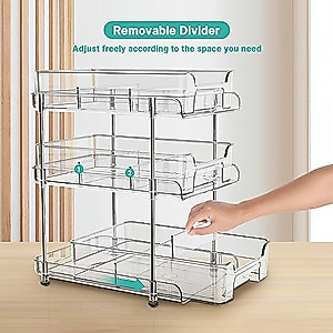 Fulpower 3 Tier Bathroom Organizers with Dividers, Clear Medicine Cabinet Organizer Pull-Out Under Sink Organizers, Multi-Purpose Storage Organizers for Skincare Cosmetic Pantry 2 Pack