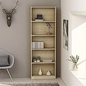 YUHI-HQYD 5-Tier Book Cabinet,Multifunctional Shelving,Flower Shelf,Modern Display Shelf,Robust and Stable,Easy to Clean,Can Hold Photo Frames,Trophies, Sonoma Oak 23.6"x9.4"x68.9" Engineered Wood