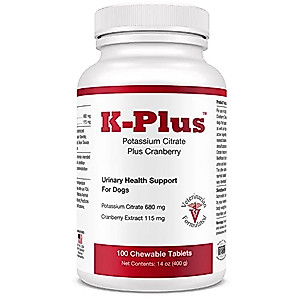 K-Plus Potassium Citrate Plus Cranberry Supplement for Dogs - UTI Remedy Chewable Tablets - Supports Bladder Health - For Every Dog Breed (100 Tabs)